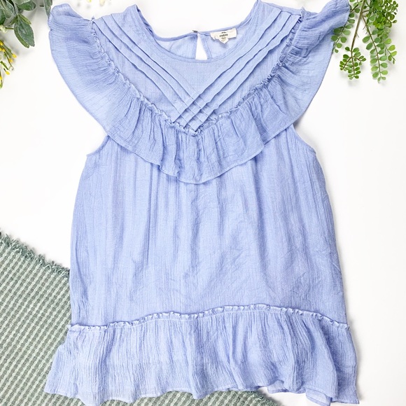 entro | Tops | Entro Top Ruffle Bib Blue Flutter Sleeves | Poshmark